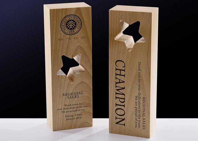 Wooden Custom Trophy Cup Engraving / Lasing Logo Star Design Awards For ...